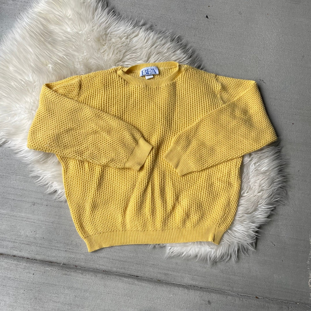 Vtg Yellow Pastel Oversize Sweater Cozy Loose Fit Preppy Sweater Fits S ...
