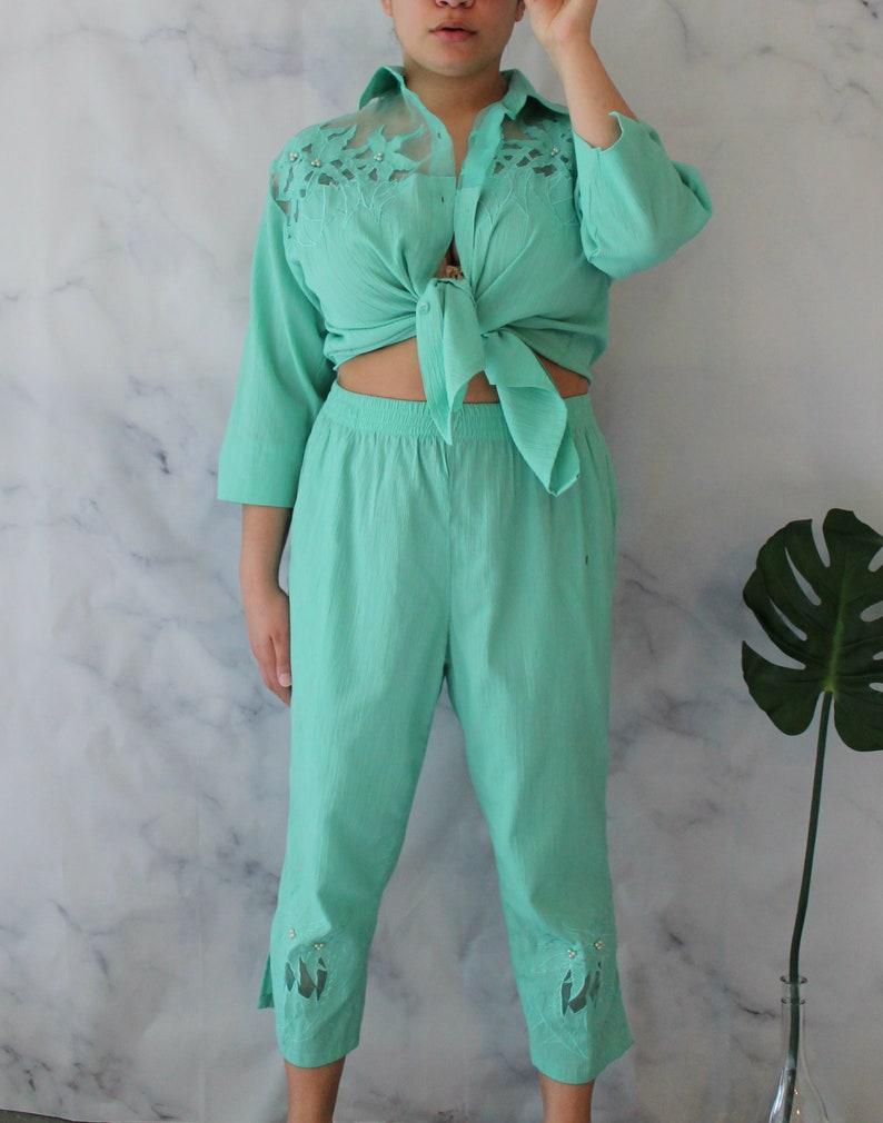 Vintage Pastel Matching Set Mint Green Palm Trees the - Etsy