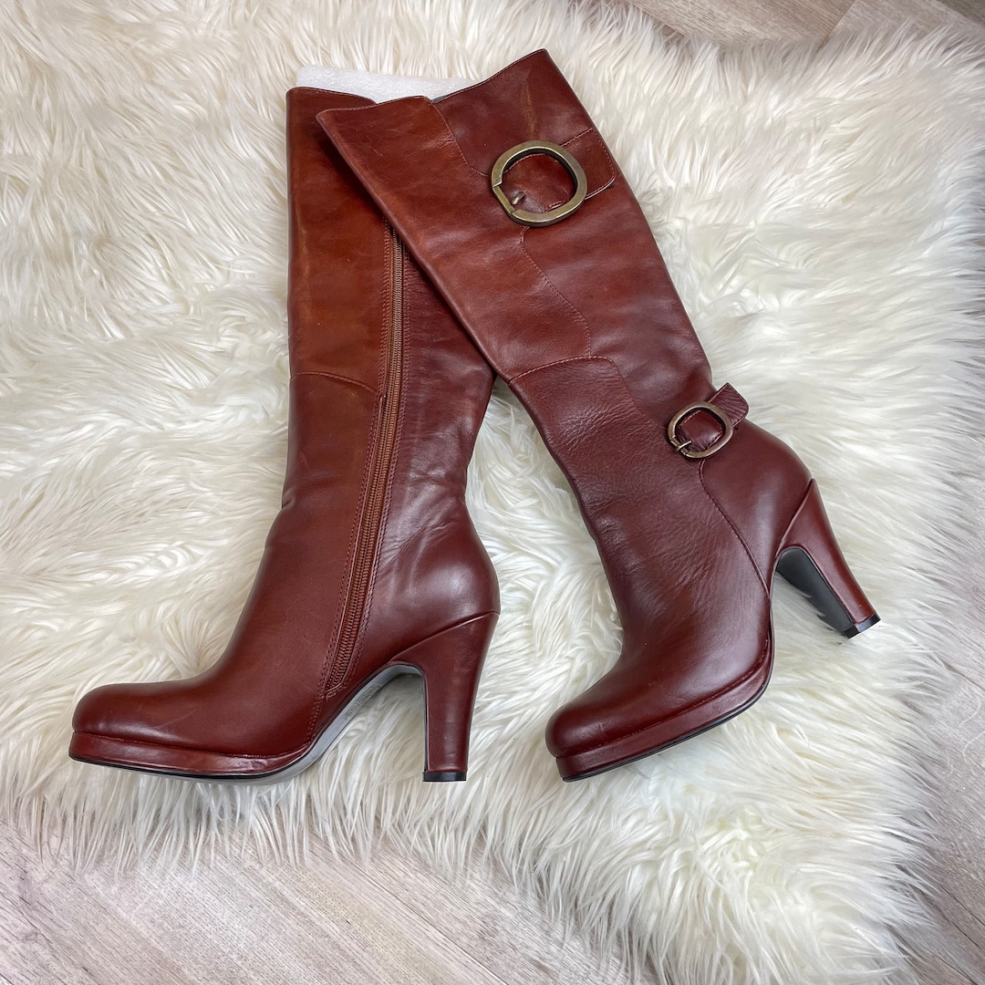 Reddish Brown Leather Tall Below Knee Boot Faircore Y2K Size US 6.5 - Etsy