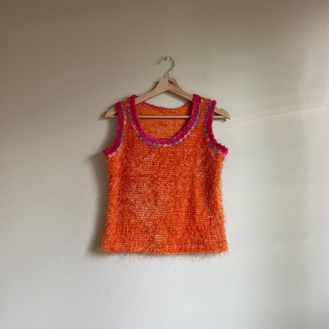 Vintage 00s Y2k Orange and Pink Fuzzy Knit Tank Top Size Small - Etsy