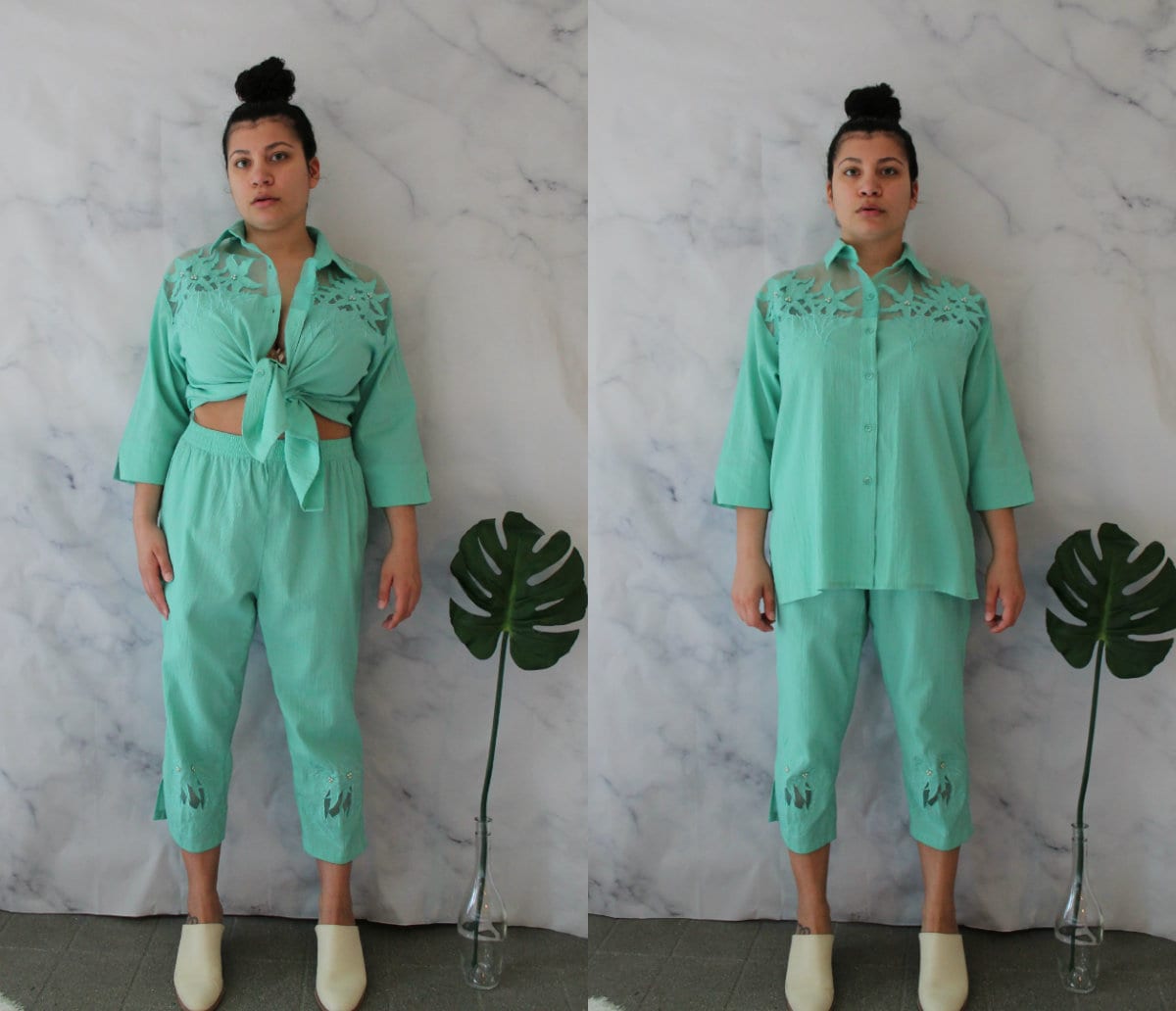 Vintage Pastel Matching Set Mint Green Palm Trees the - Etsy