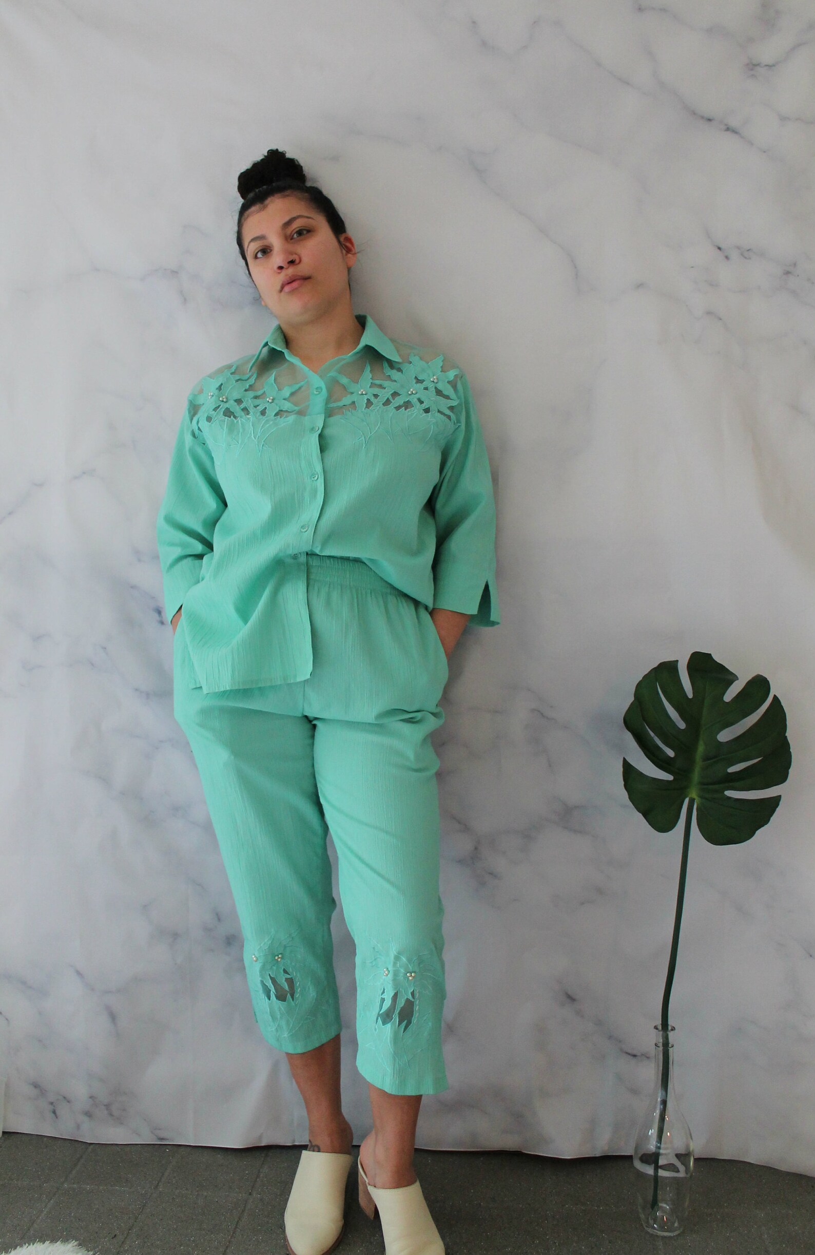 Vintage Pastel Matching Set Mint Green Palm Trees the - Etsy