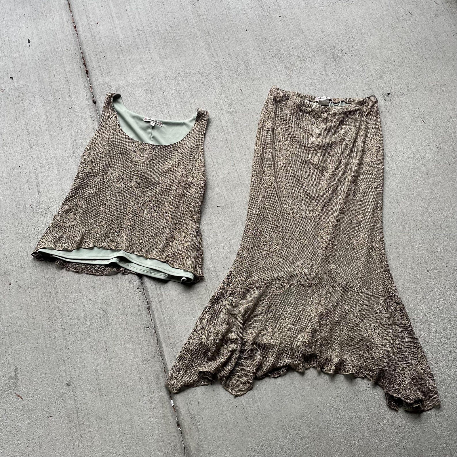 Y2K Gold Lace Matching Set: Fairy Hem Skirt & Tank, Size M - Etsy