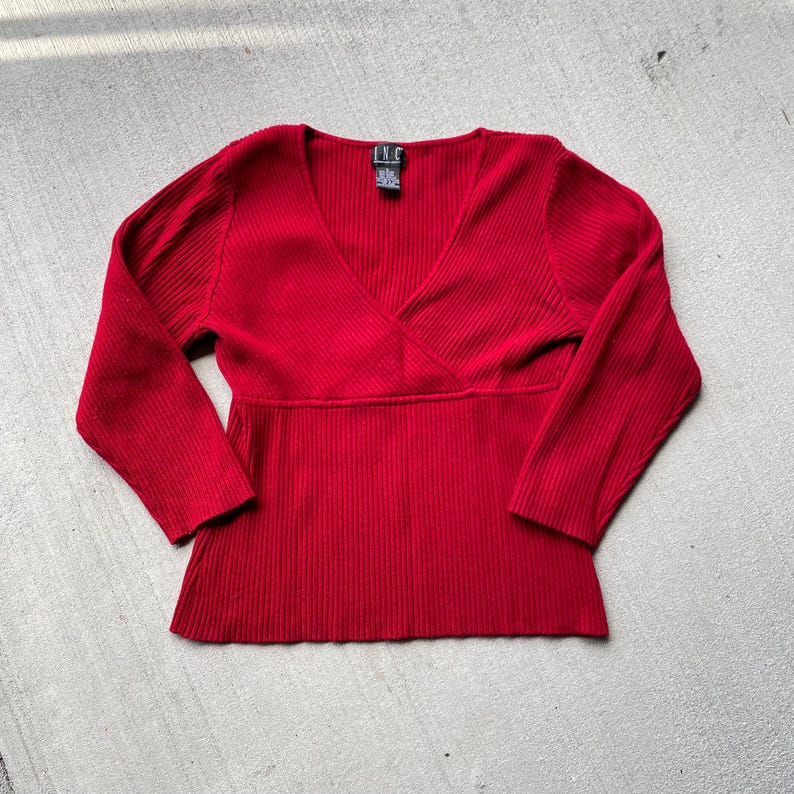 Y2k Vintage 00s Red Ribbed Vneck Sweater Size Large - Etsy