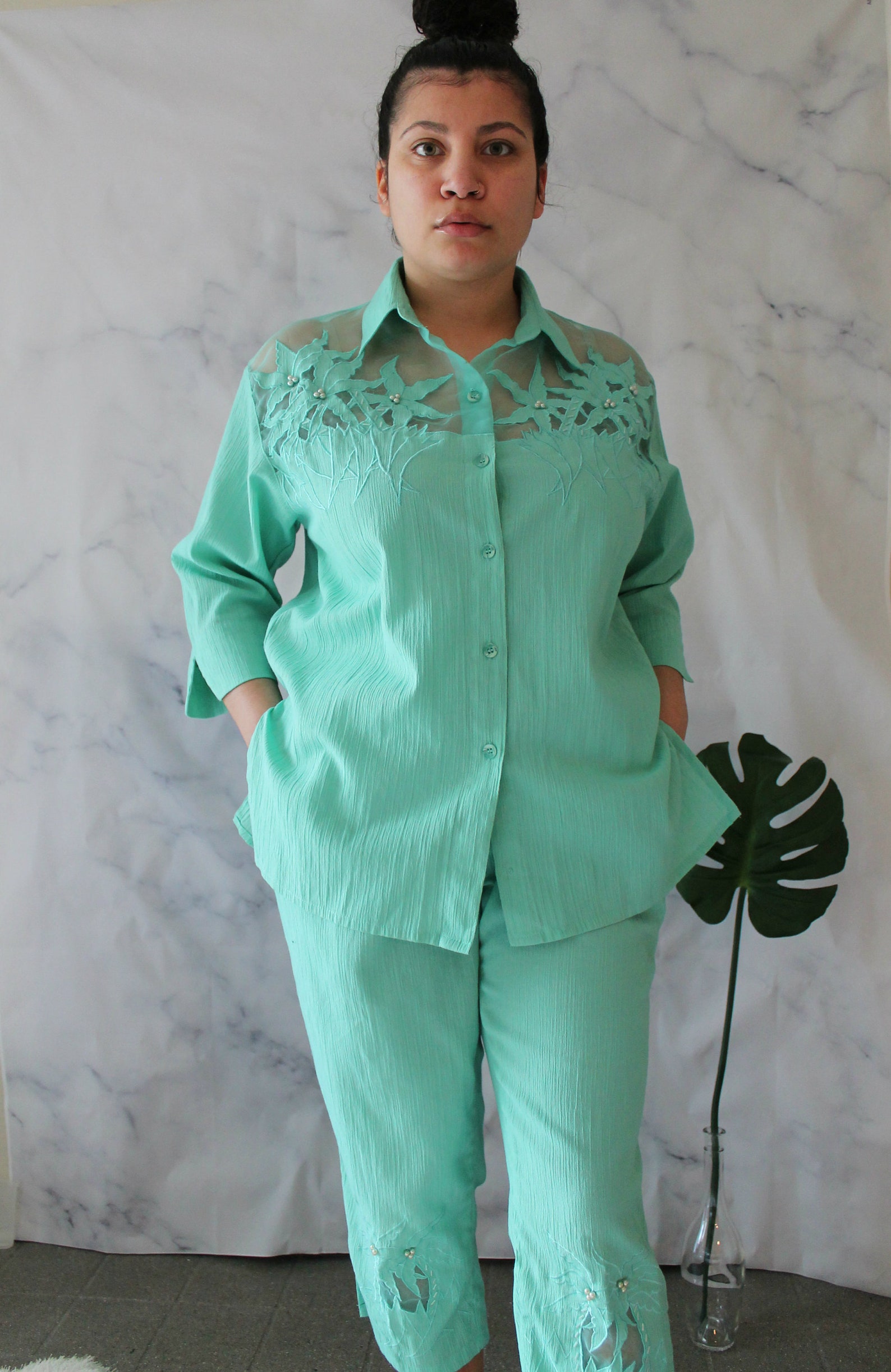 Vintage Pastel Matching Set Mint Green Palm Trees the - Etsy