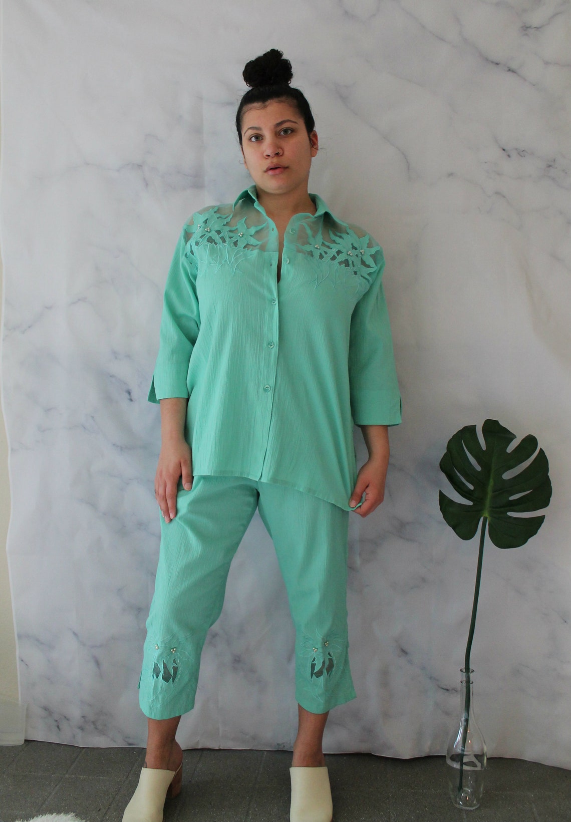 Vintage Pastel Matching Set | Mint Green Palm Trees | the Tropics ...