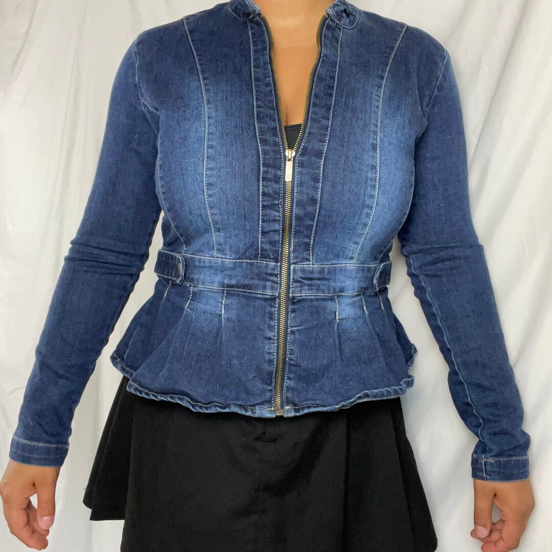 Y2K Euro Style Denim Jacket Vintage 2000s Stretch Jean Coat - Etsy