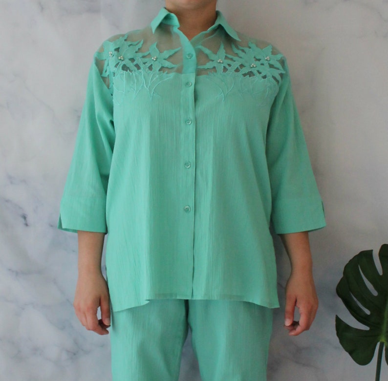 Vintage Pastel Matching Set Mint Green Palm Trees the - Etsy