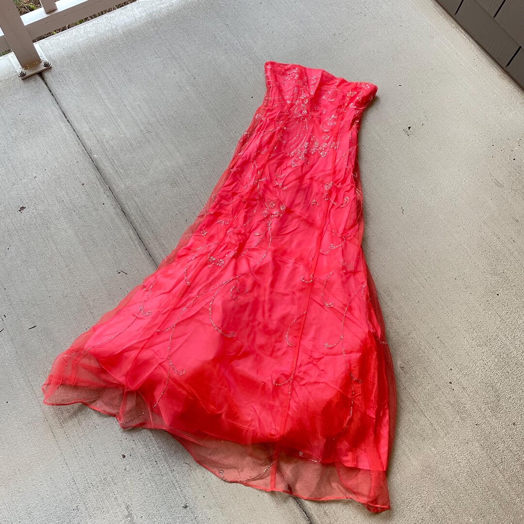 Y2K Vintage 2000s Hot Pink Prom Dress Formal Gown Zum Zum Strapless ...