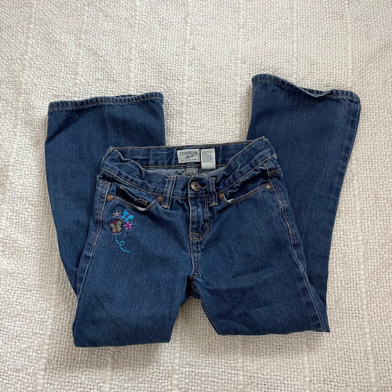 Y2K Early 2000s Era Girls Flare Pants Oshkosh Embroidered Denim | Size ...