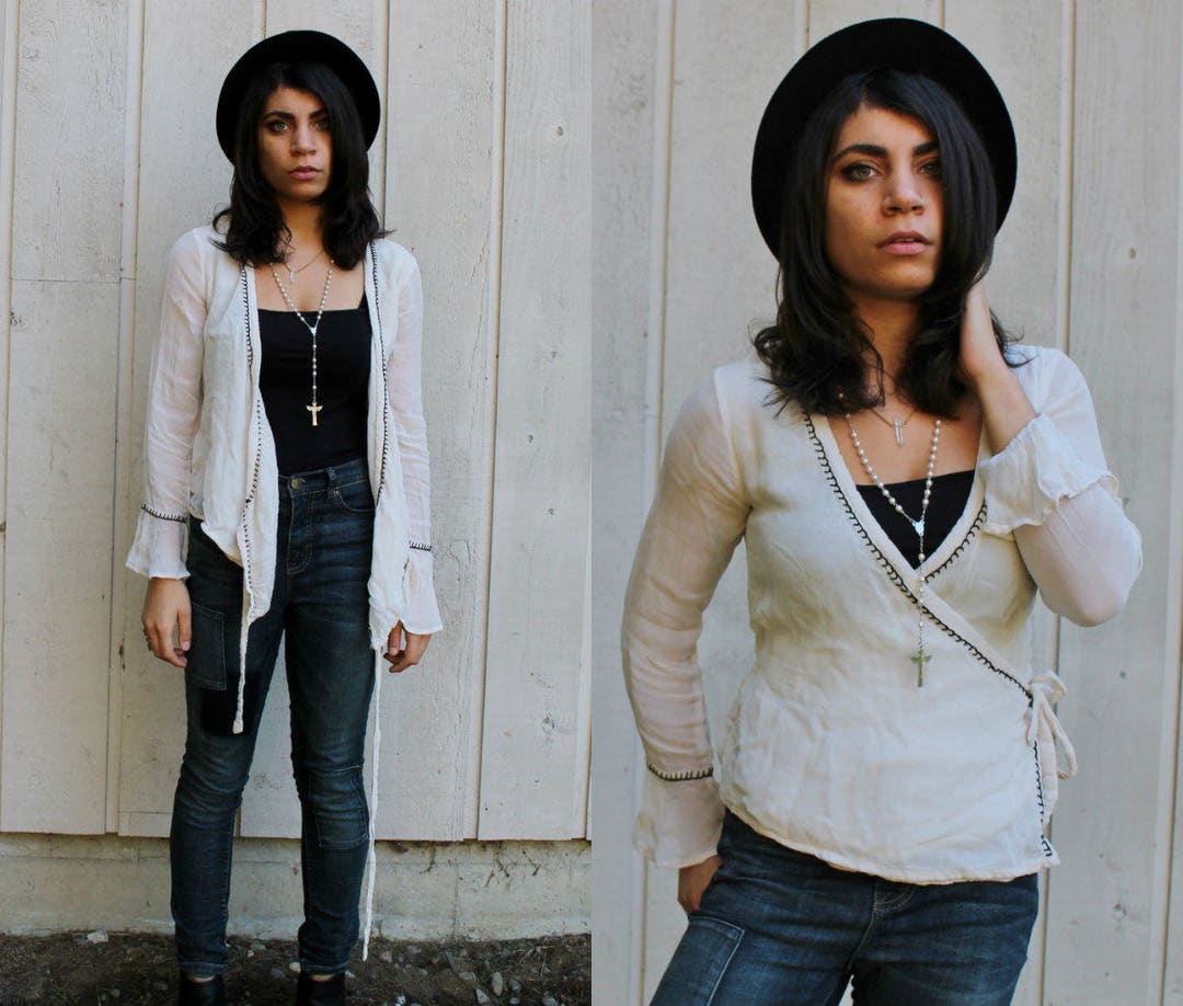 Vintage Ivory Wrap Top Boho Bell Sleeve - Etsy