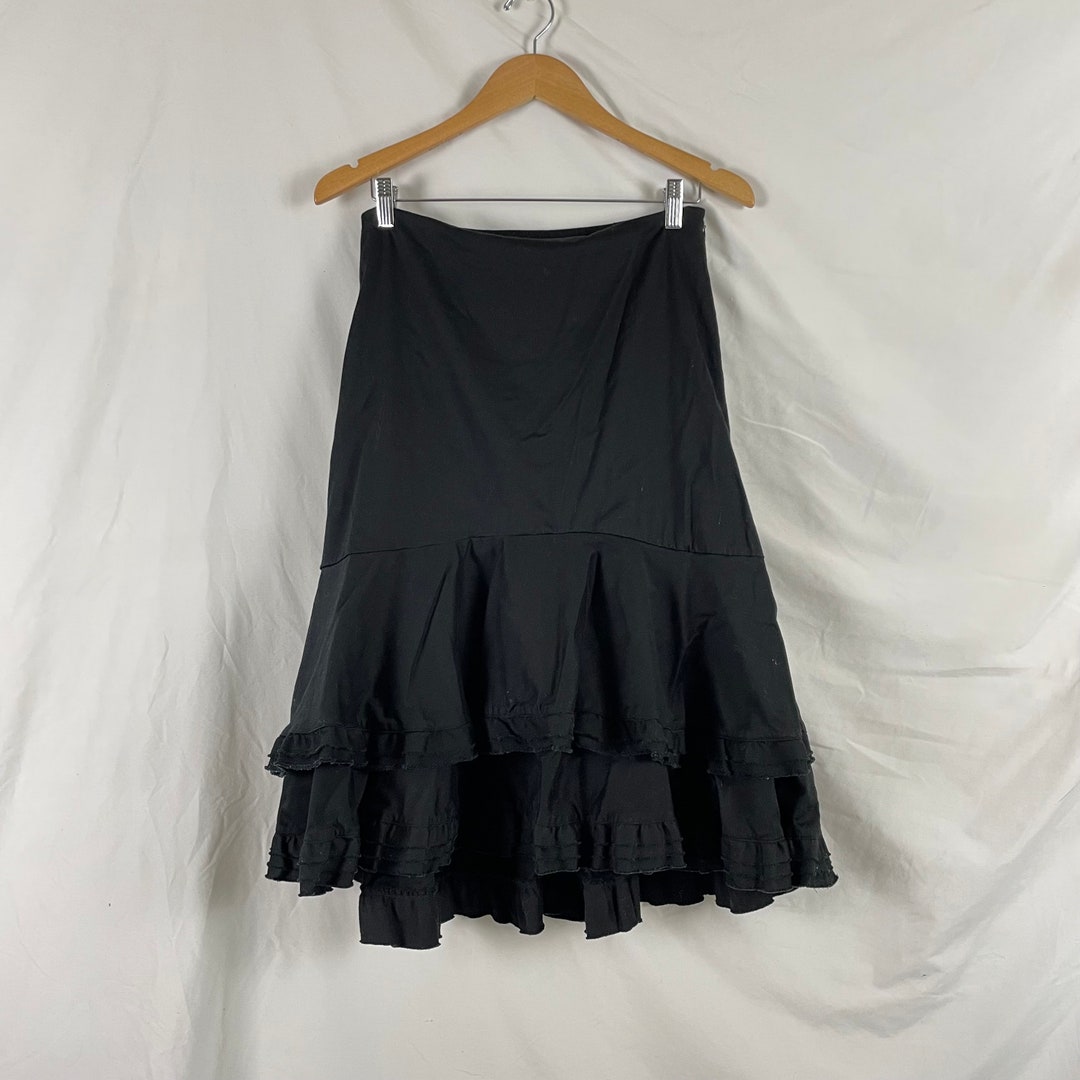 Black Early 2000's Ruffle Skirt | Y2K Whimsey Fairy Victorian Goth Midi ...