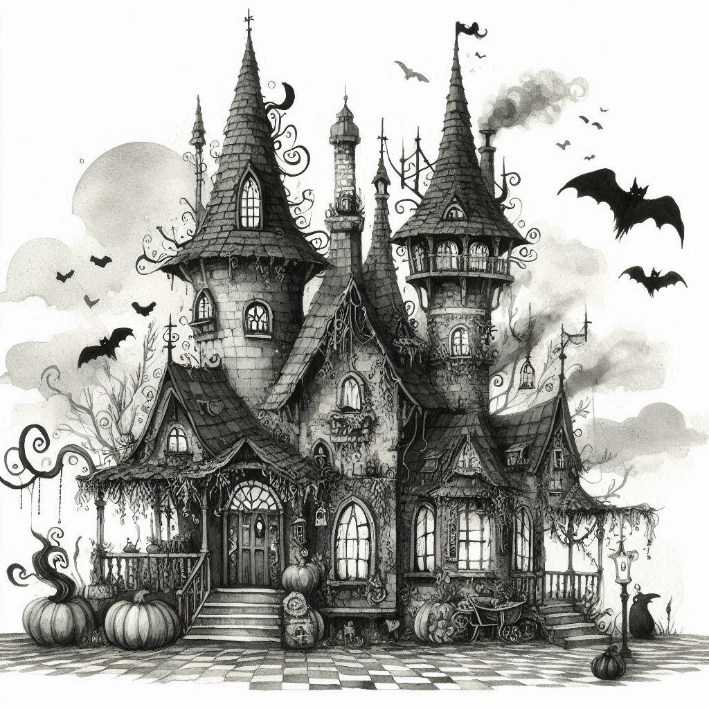 Vintage Haunted House Clipart: Spooky Gothic Halloween PNG JPEG Files ...