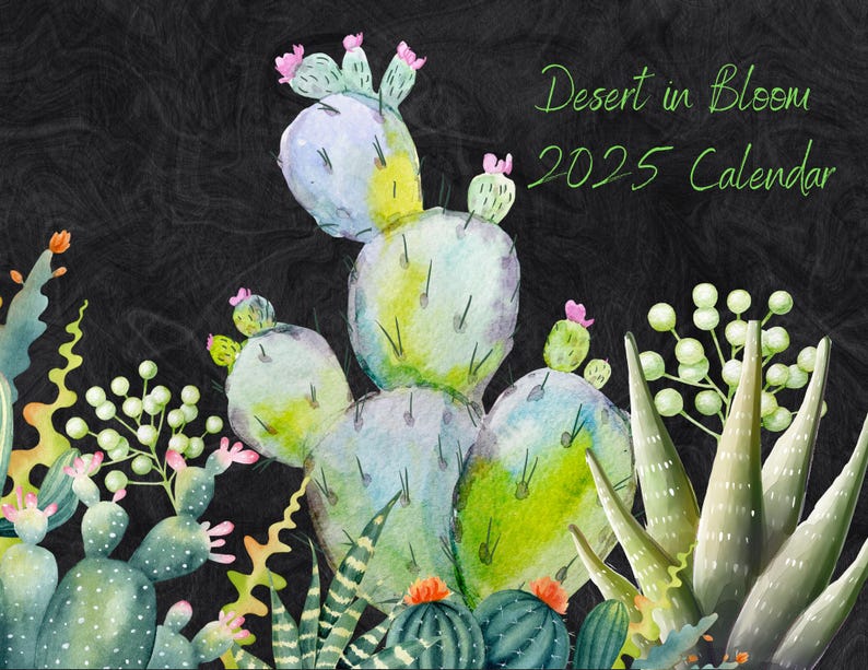 2025 Wall Calendar |desert Cactus Wall Color | 12 Month Southwest ...