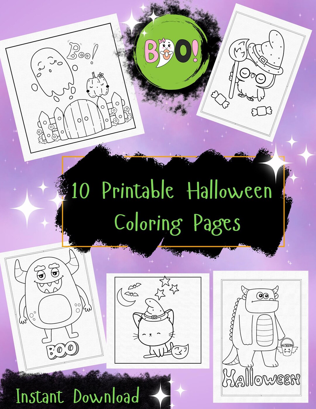 10 Printable Halloween Coloring Pages, Cute Easy Spooky Designs, Kids ...