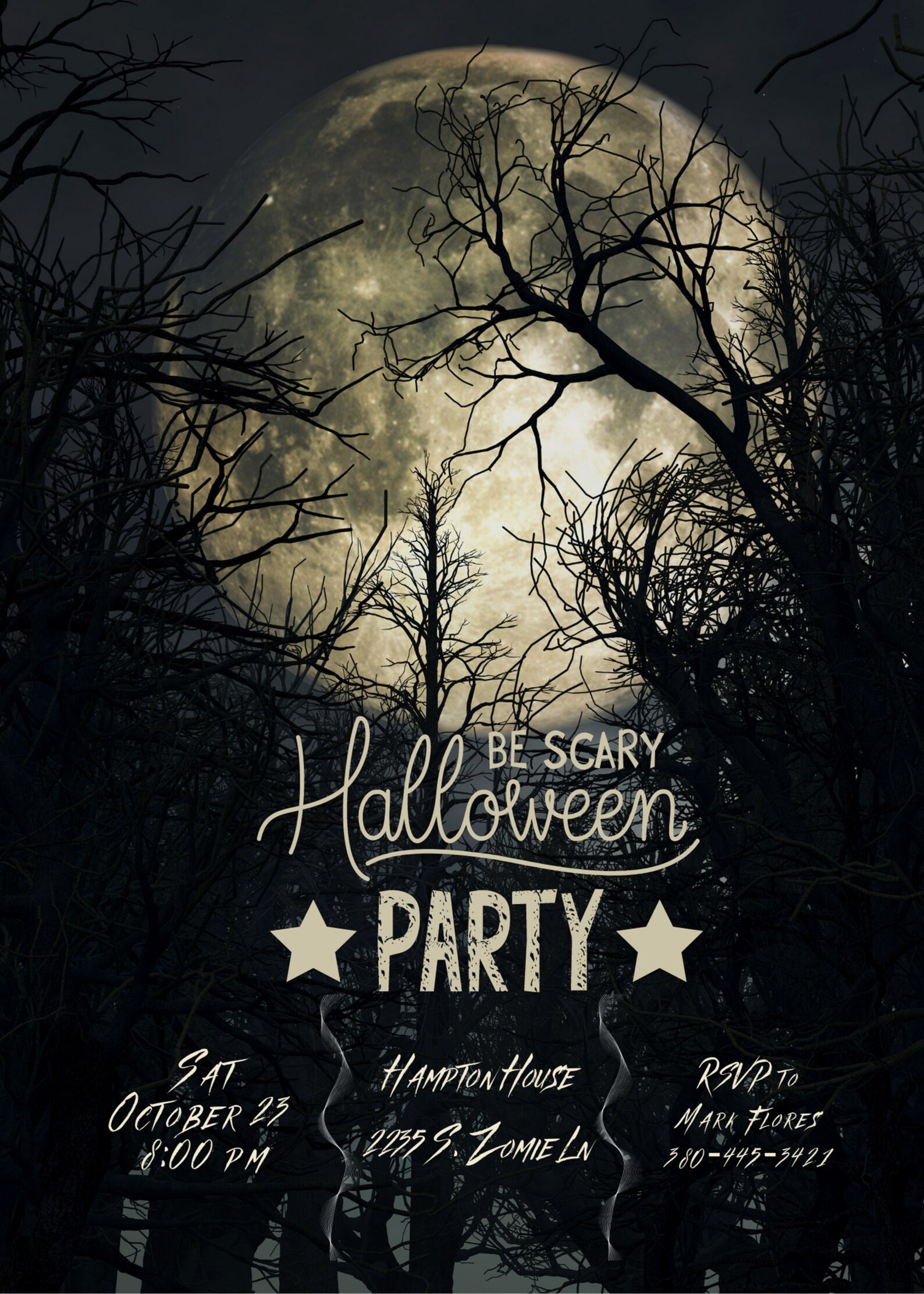 EDITABLE Scary Halloween Party Invitation Template Black and White Moon ...
