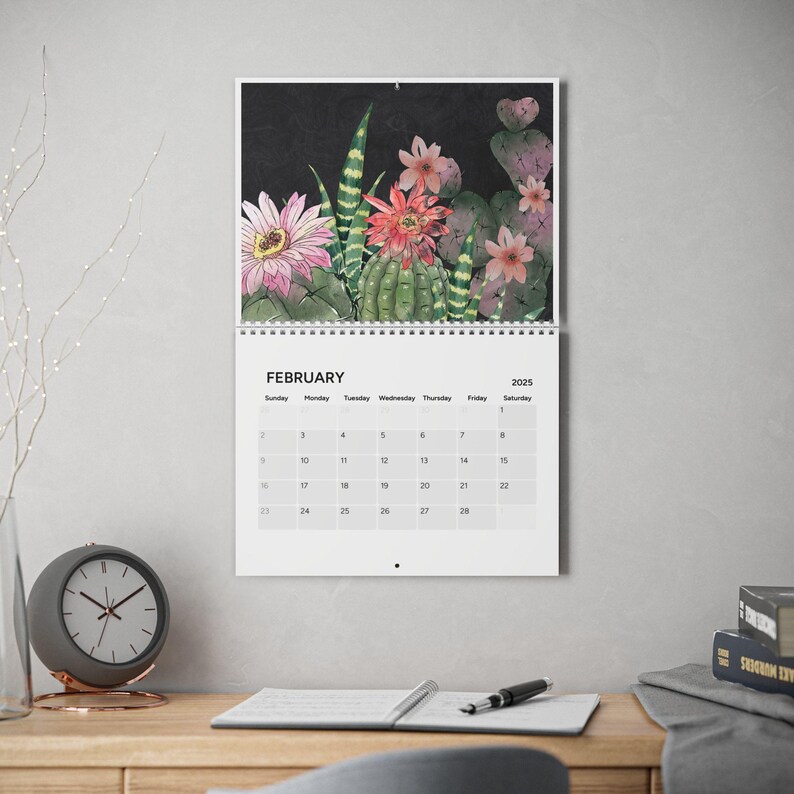 2025 Wall Calendar |desert Cactus Wall Color | 12 Month Southwest ...