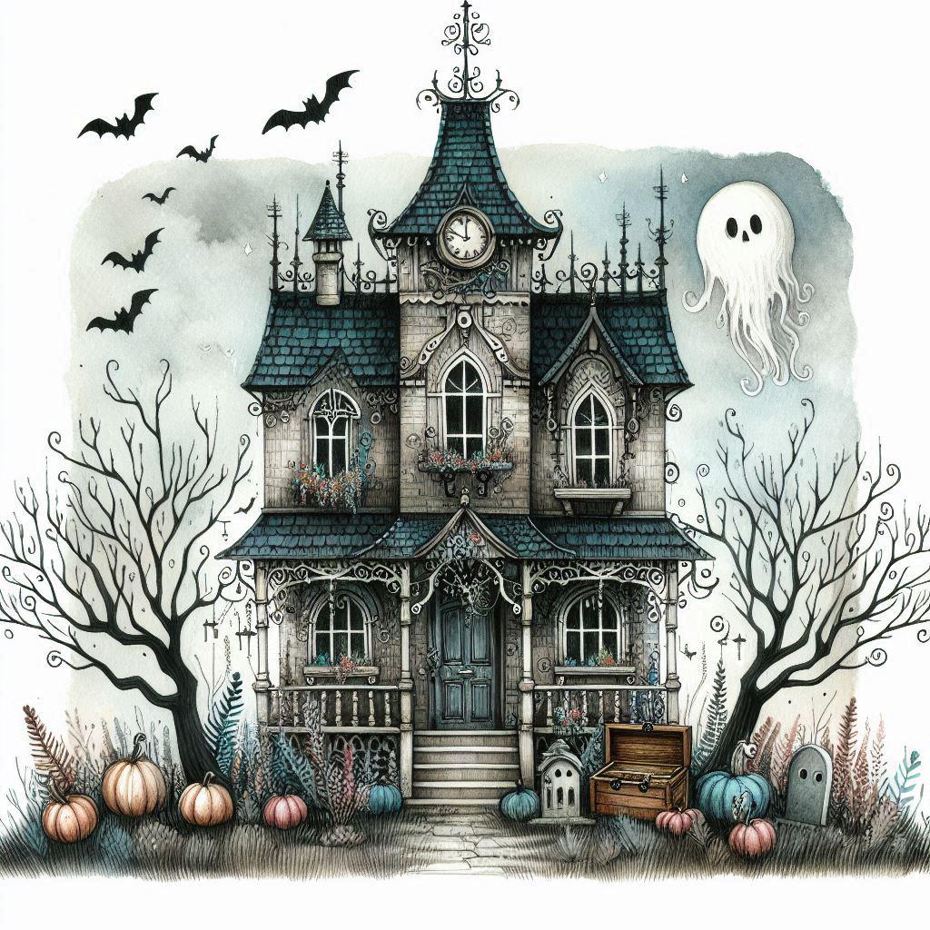 Vintage Haunted House Clipart: Spooky Gothic Halloween PNG JPEG Files ...