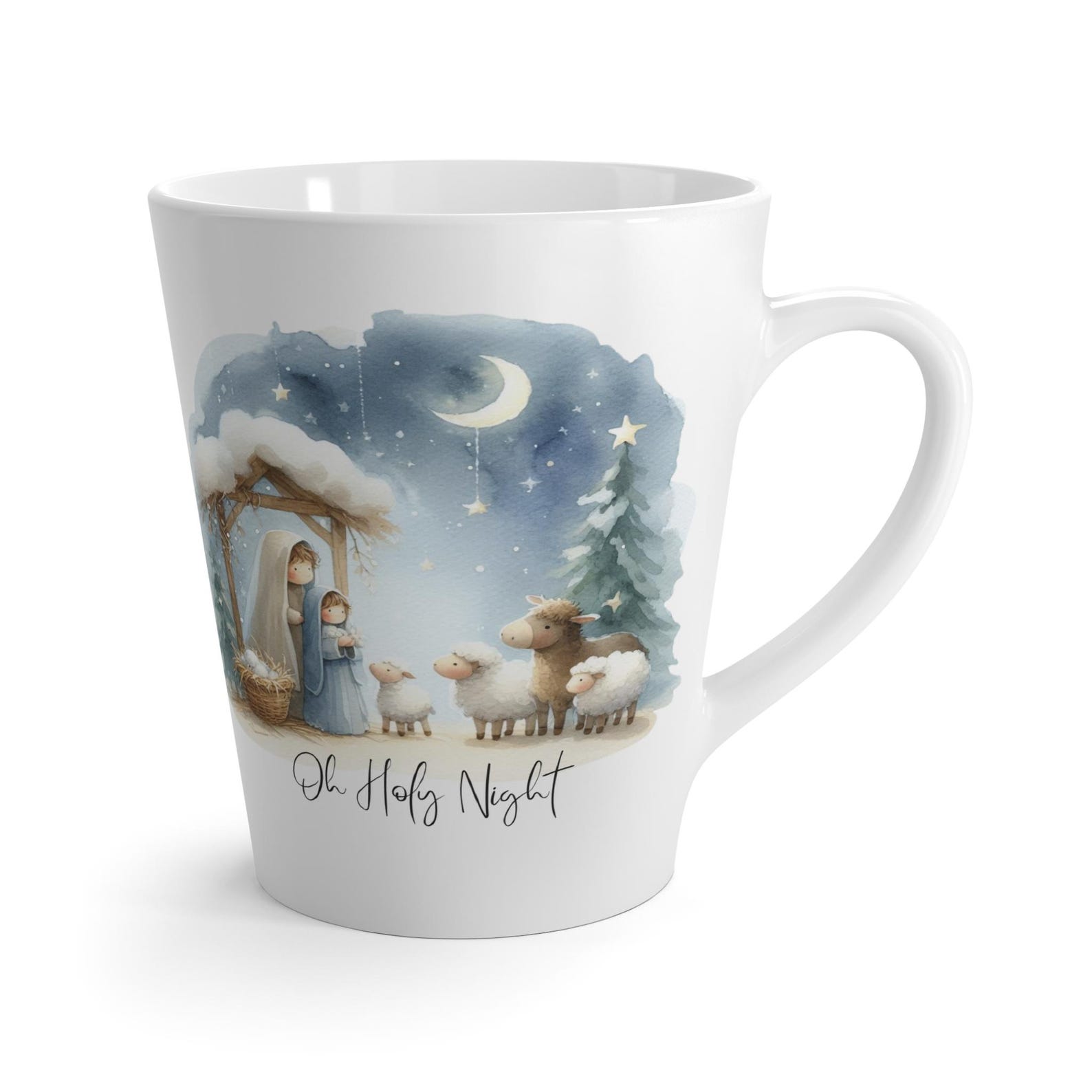 Christmas Nativity Scene Latte Mug, Oh Holy Night Holiday Coffee Cup ...