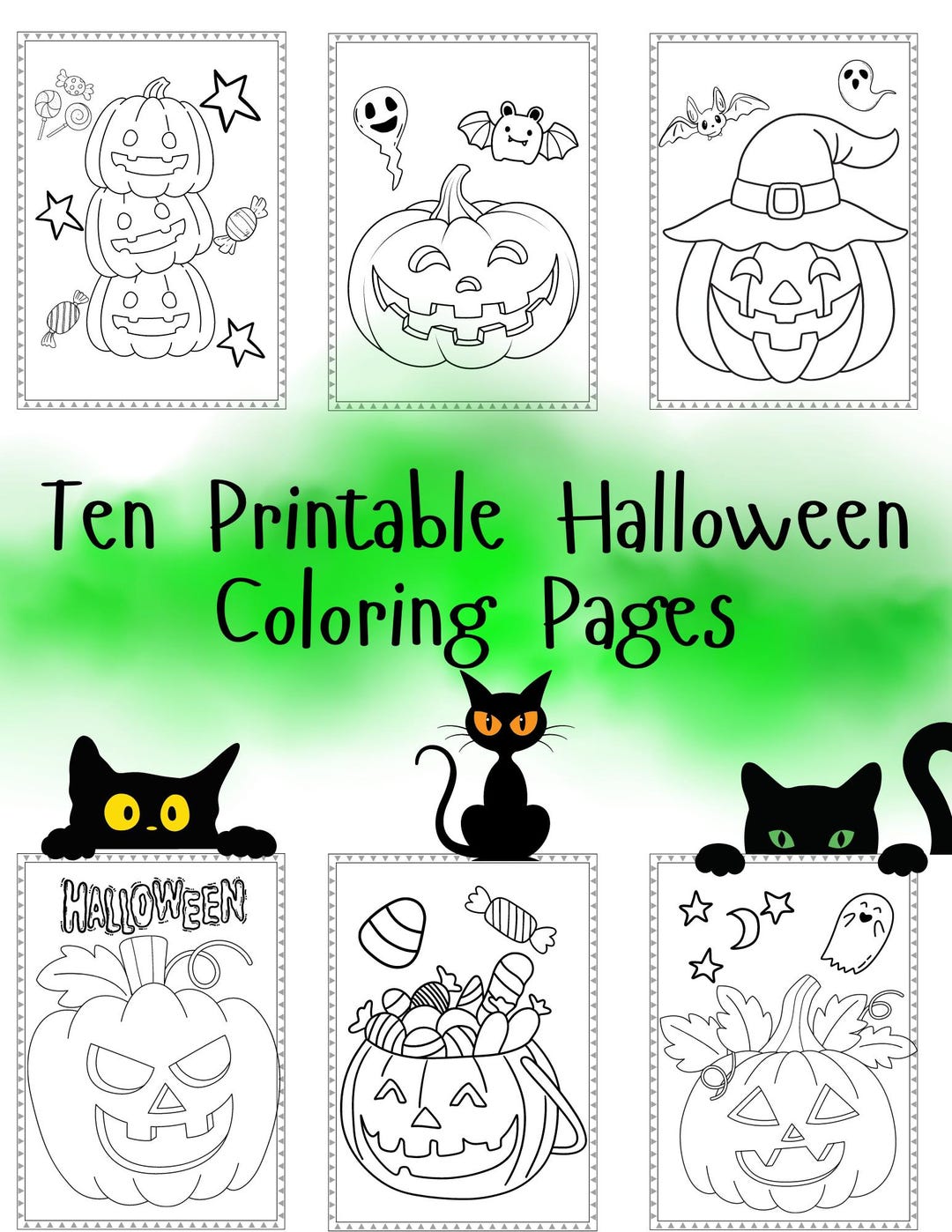 10 Fun Printable Halloween Coloring, PDF Pages | Instant Download ...