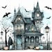 Vintage Haunted House Clipart: Spooky Gothic Halloween PNG JPEG Files ...