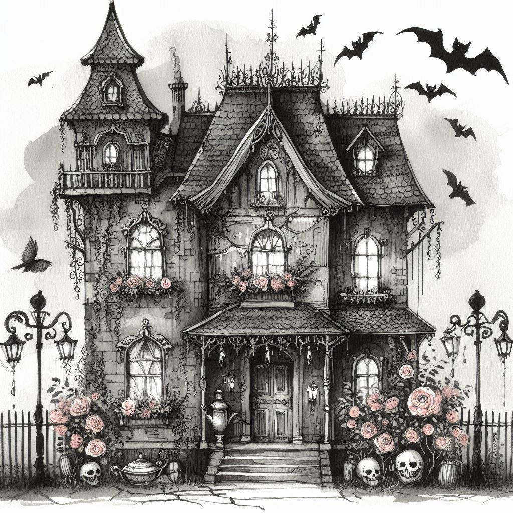 Vintage Haunted House Clipart: Spooky Gothic Halloween PNG JPEG Files ...