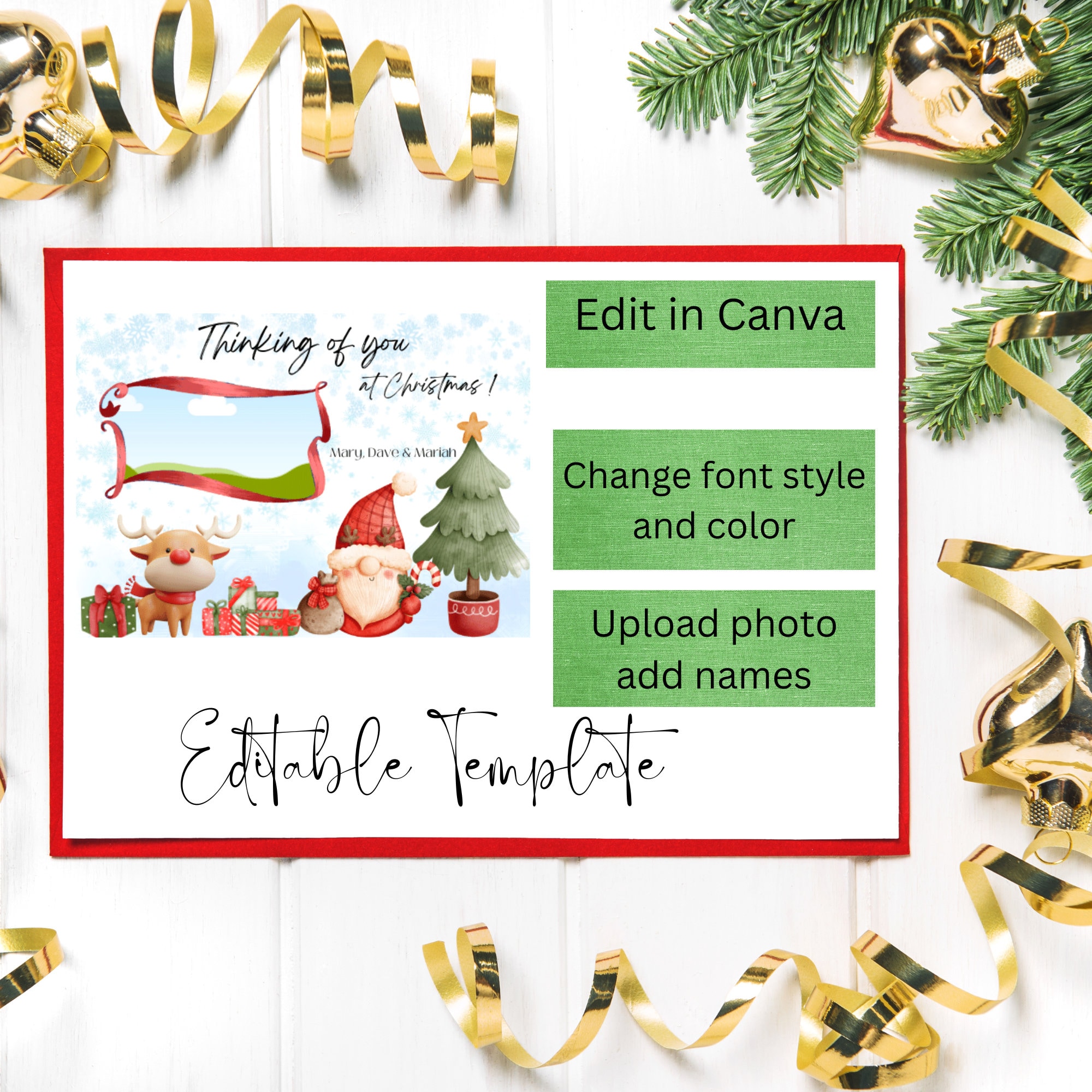 Christmas Card Editable Template, 5 X 7 Christmas Card With Photo ...