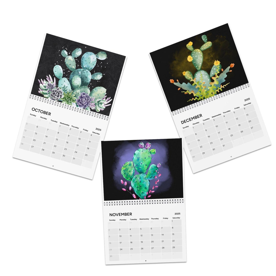 2025 Wall Calendar |desert Cactus Wall Color | 12 Month Southwest ...