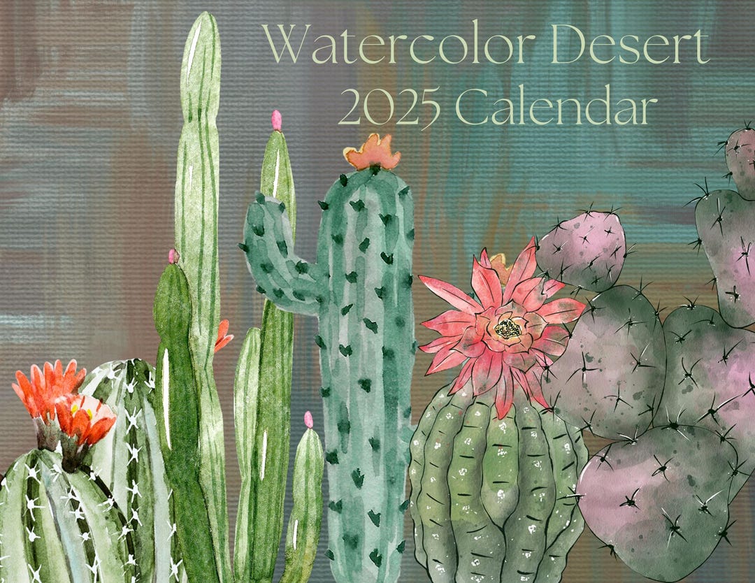 2025 Wall Calendar Watercolor Desert Landscape 12 Month Calendar ...