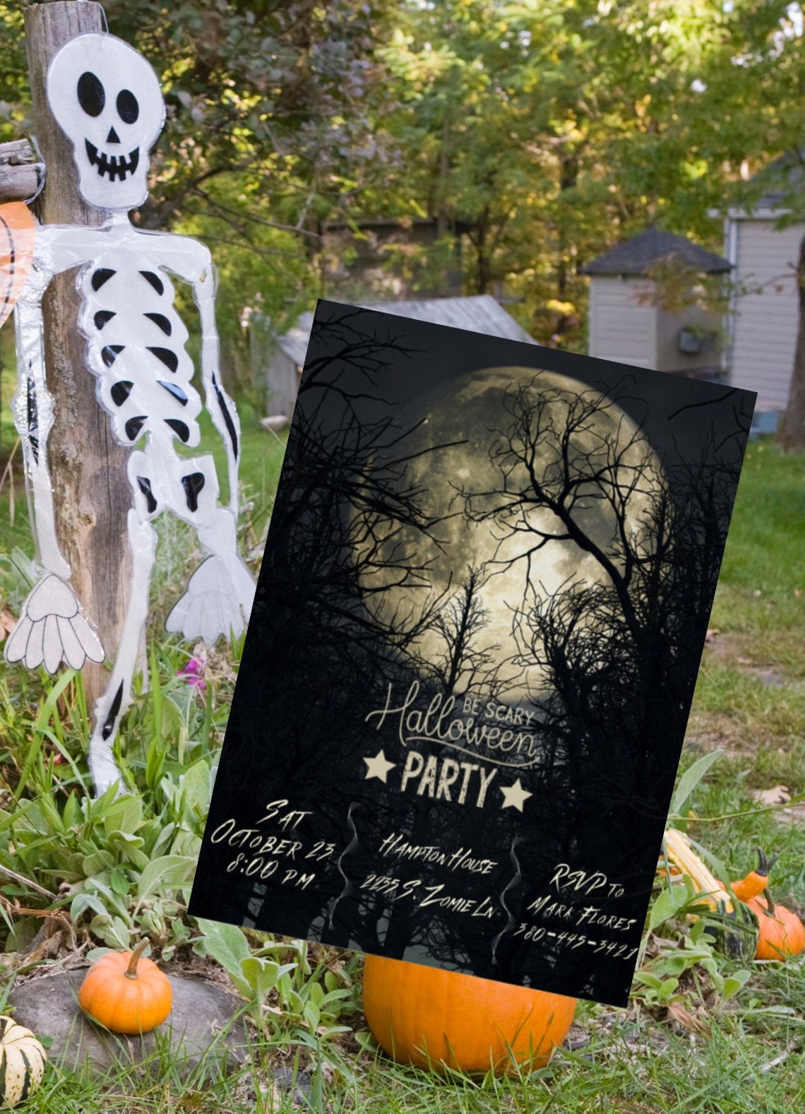 EDITABLE Scary Halloween Party Invitation Template Black and White Moon ...