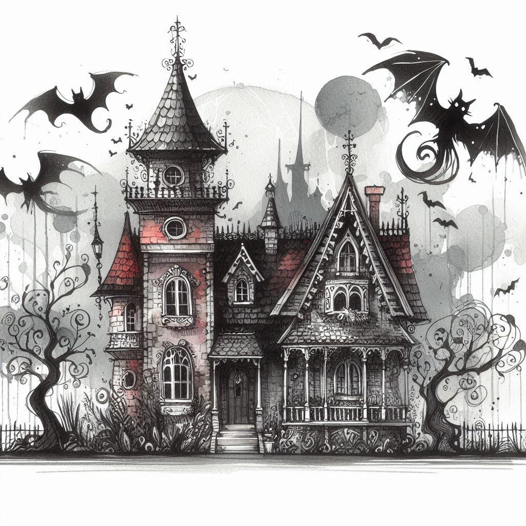 Vintage Haunted House Clipart: Spooky Gothic Halloween PNG JPEG Files ...