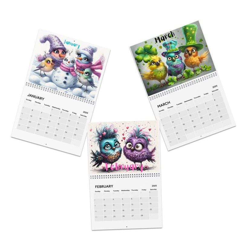 2025 Quirky Bird Wall Calendar | 12 Month Calendar | Office Decor ...