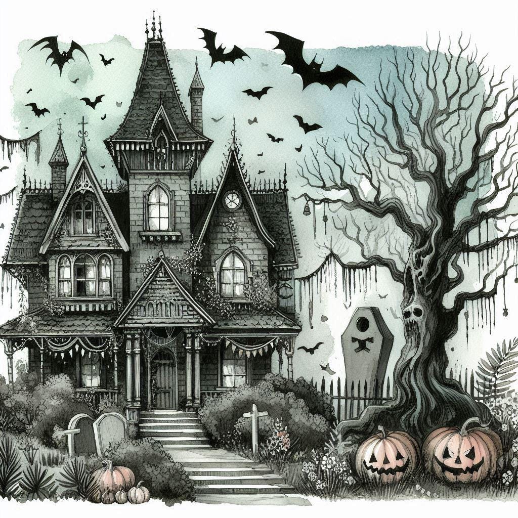 Vintage Haunted House Clipart: Spooky Gothic Halloween PNG JPEG Files ...