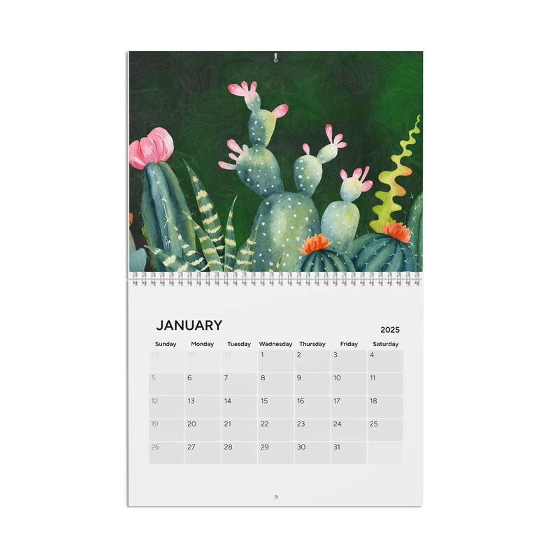 2025 Wall Calendar |desert Cactus Wall Color | 12 Month Southwest ...