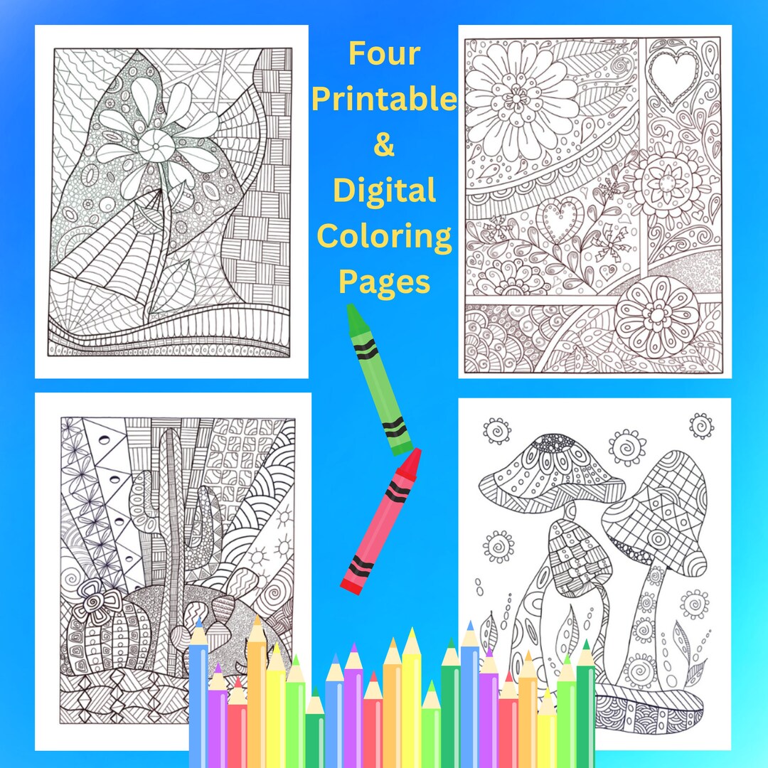 Zentangle Coloring Pages: Stress Relief Art (PDF & PNG) Digital ...