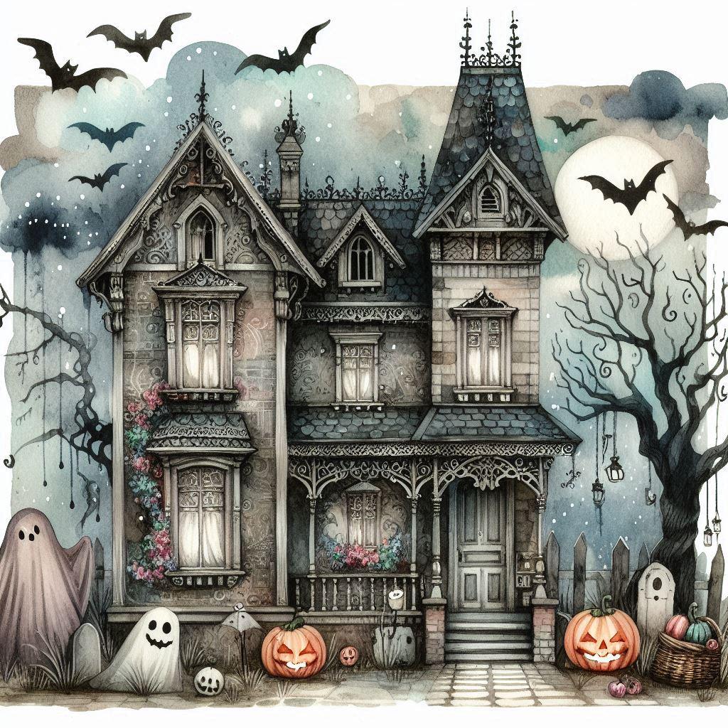 Vintage Haunted House Clipart: Spooky Gothic Halloween PNG JPEG Files ...