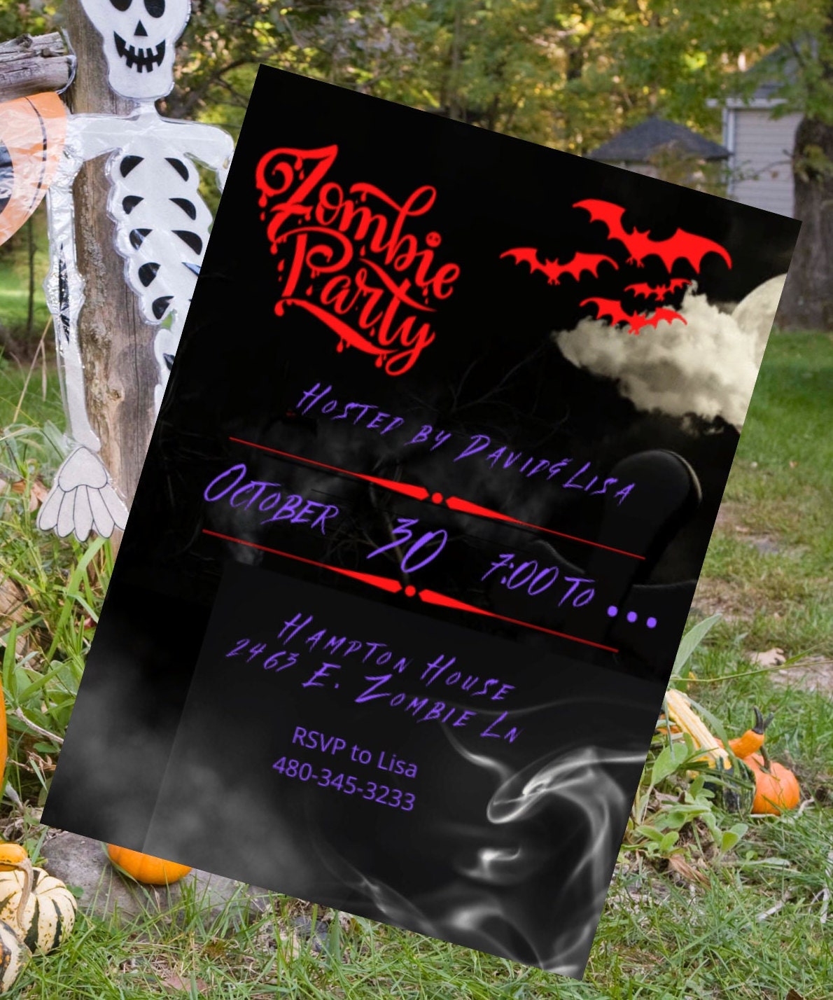 Halloween Party Printable Invitation Template, Zombie Party Black Red ...