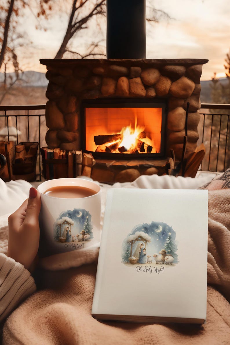 Christmas Nativity Scene Latte Mug, Oh Holy Night Holiday Coffee Cup ...