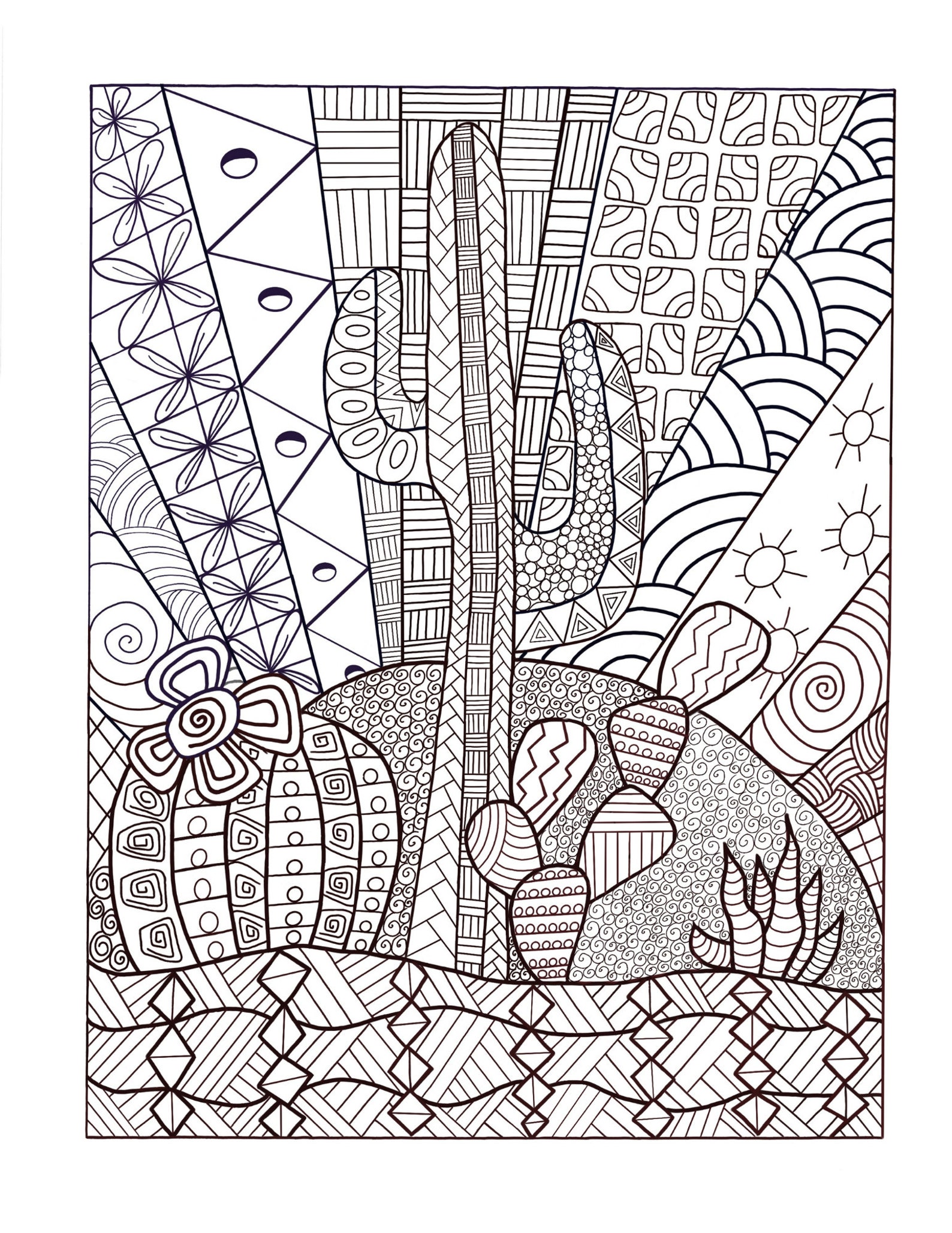 Zentangle Printable PDF, PNG Coloring Pages | Four Instant Download ...
