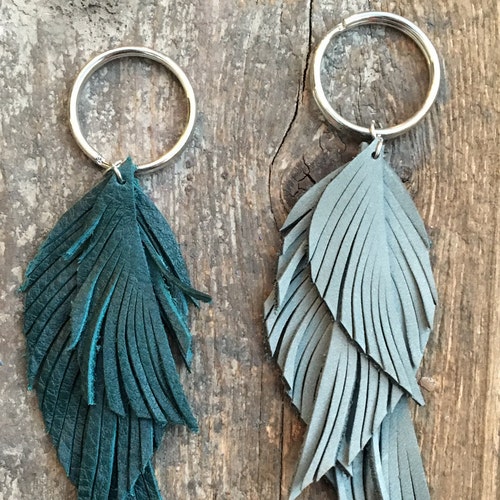 Upcycled Leather Feather Keychain - Etsy