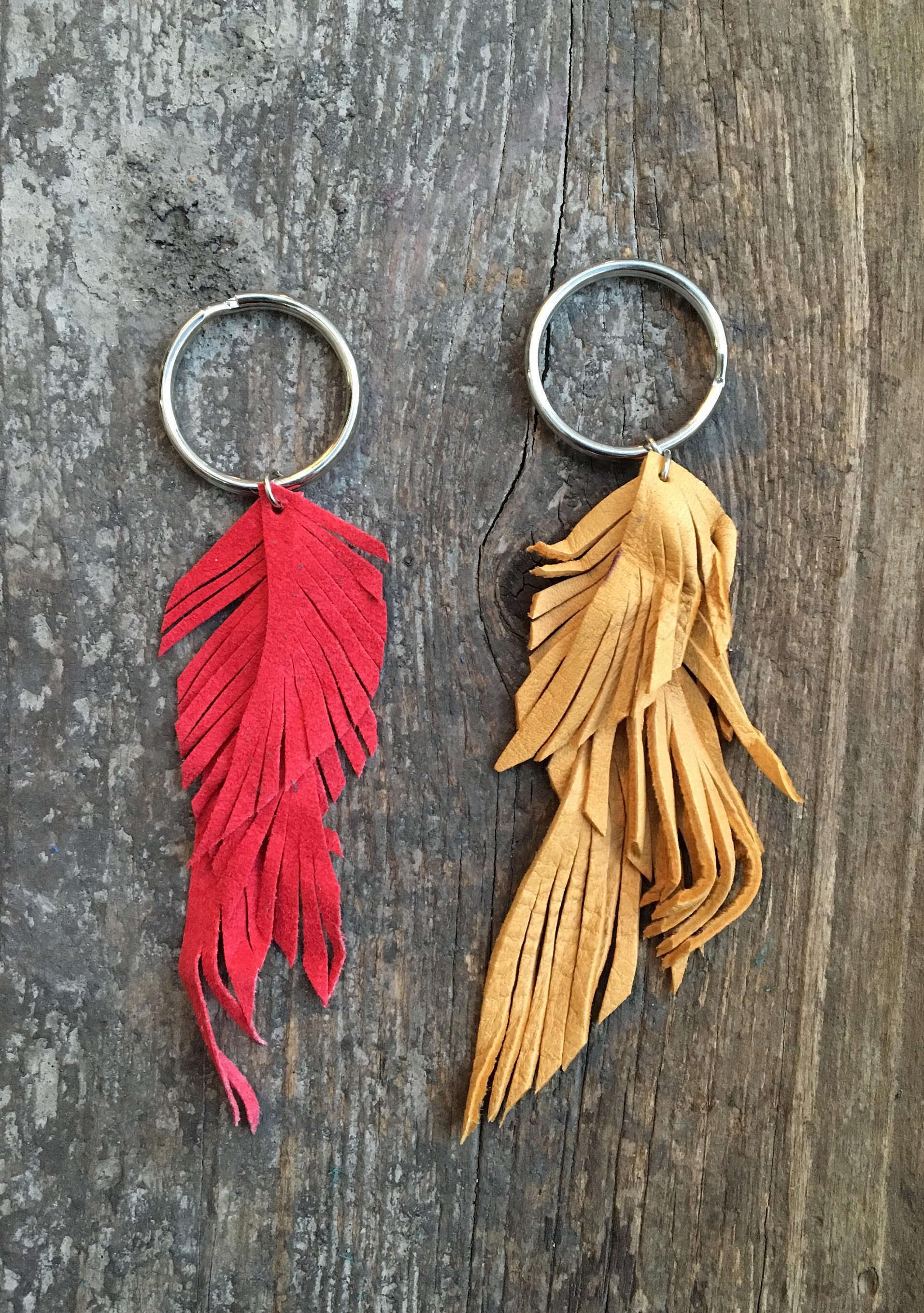 Upcycled Leather Feather Keychain - Etsy