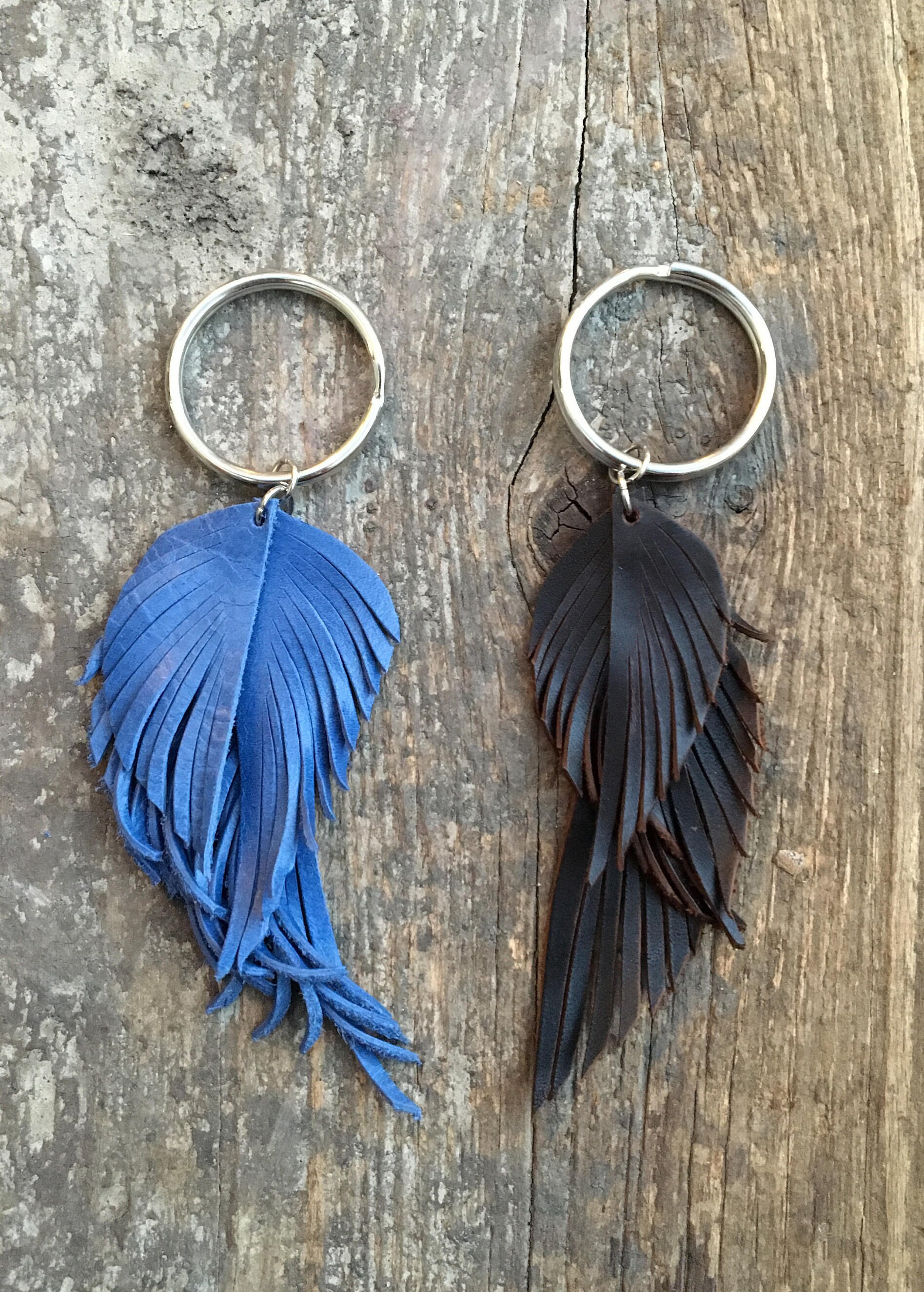 Upcycled Leather Feather Keychain - Etsy