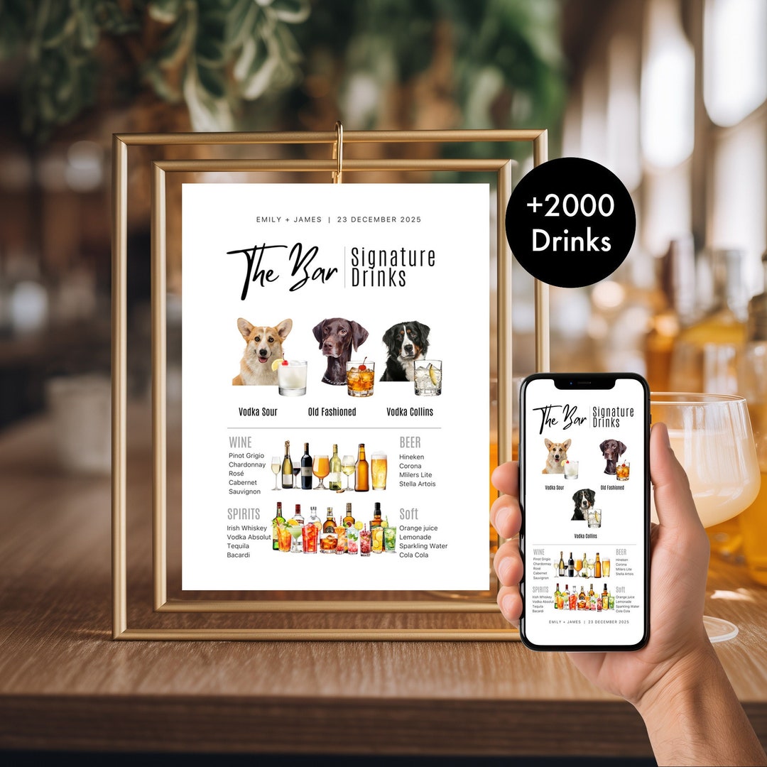 Pet Bar Signature Drink Sign Digital Invitation, Old Fashioned Drink ...
