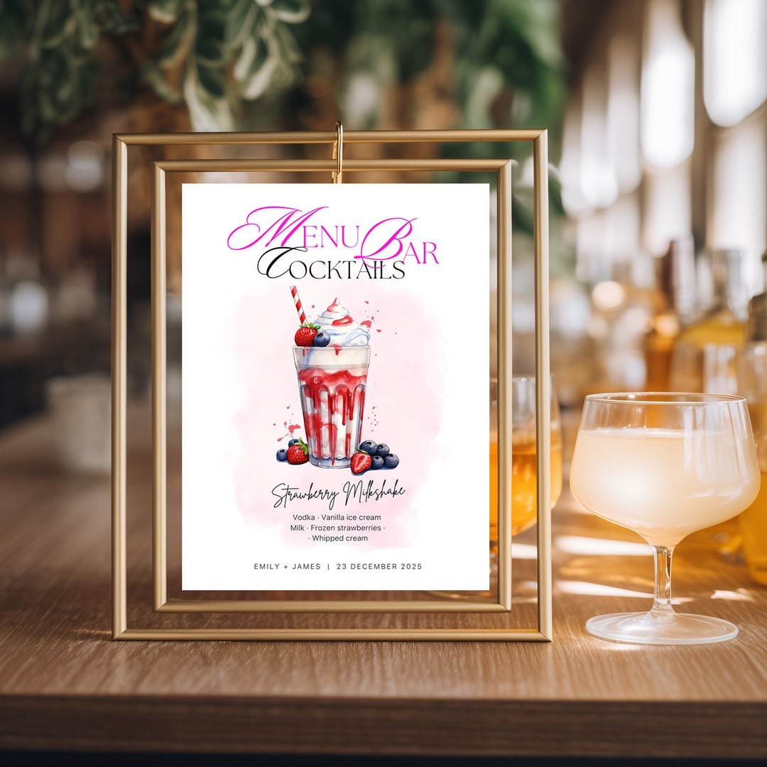 Strawberry Milkshake Cocktail, Wedding Bar Milkshake, Signature Drink ...