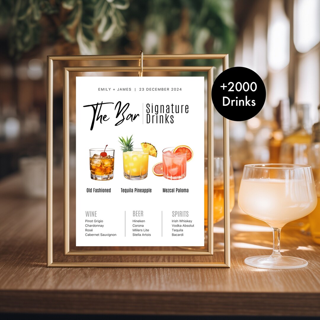 Editable Bar Menu Template, Modern Drink Menu Template, Wedding ...