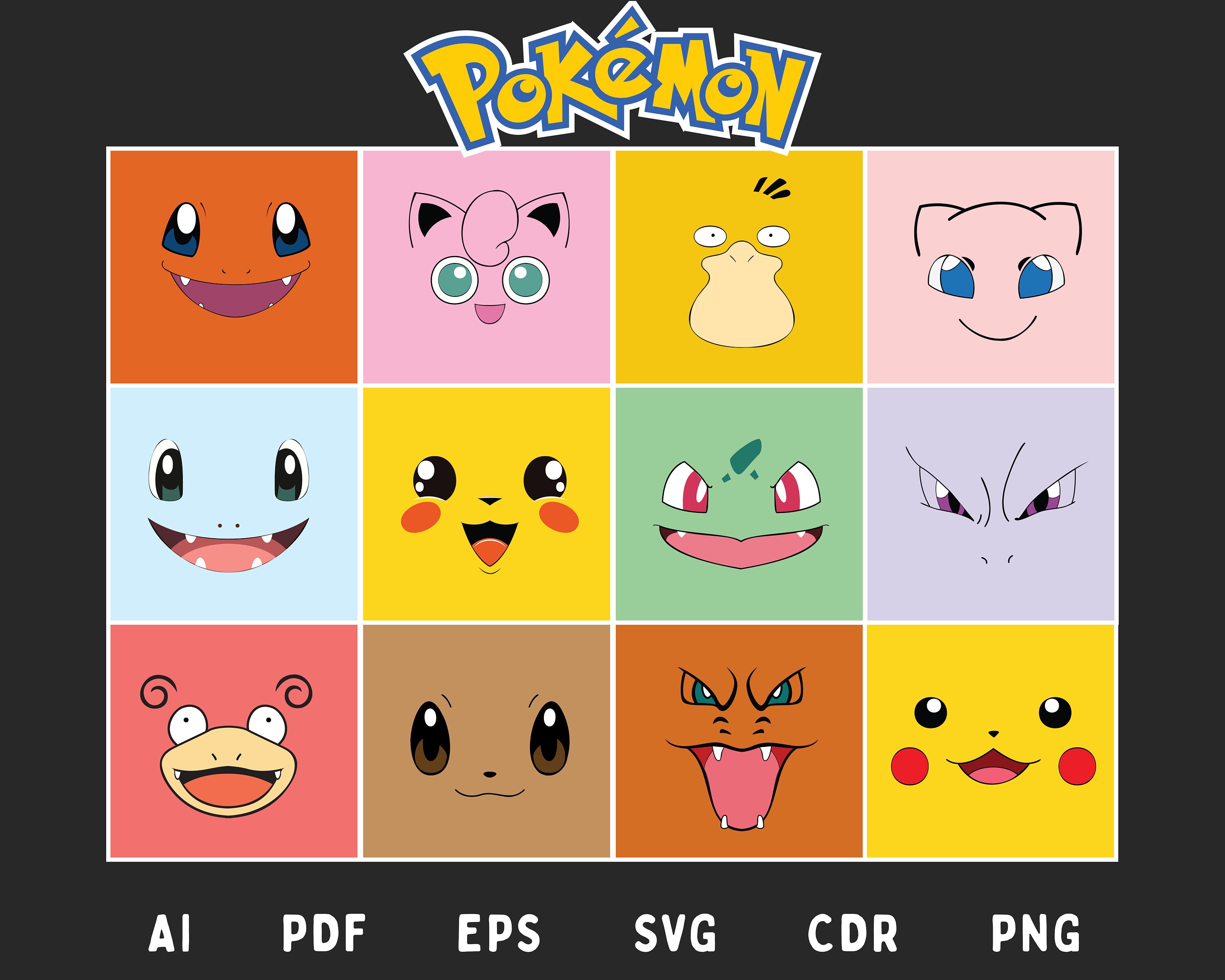Pokemon Faces Svg Bundle Pikachu Snorlax Svg Bundle 12 Pokemons Svg ...