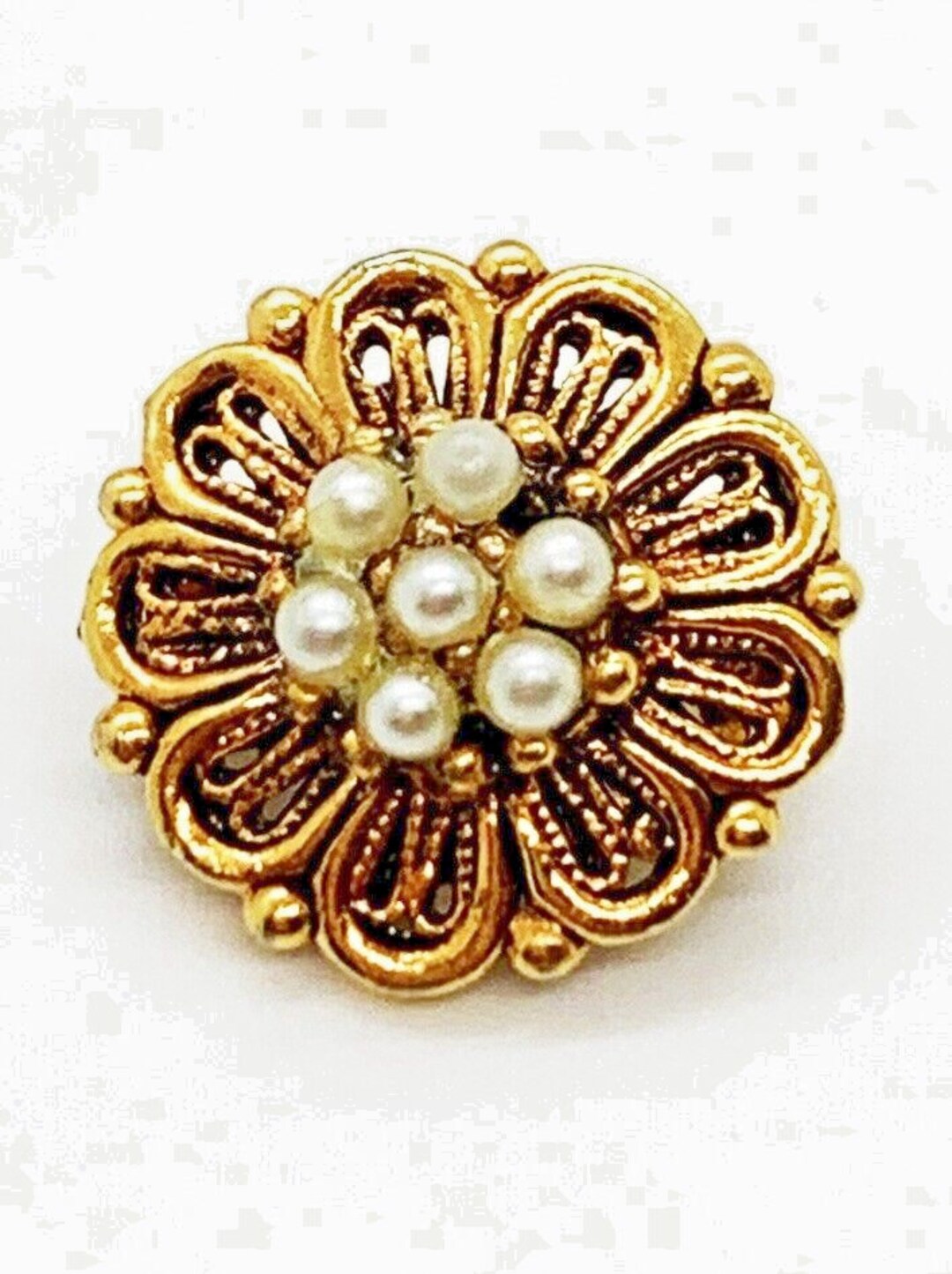 Vintage Brooch Pin Signed Tacoa Gold Plated Dainty Pearl Estate Jewelry ...