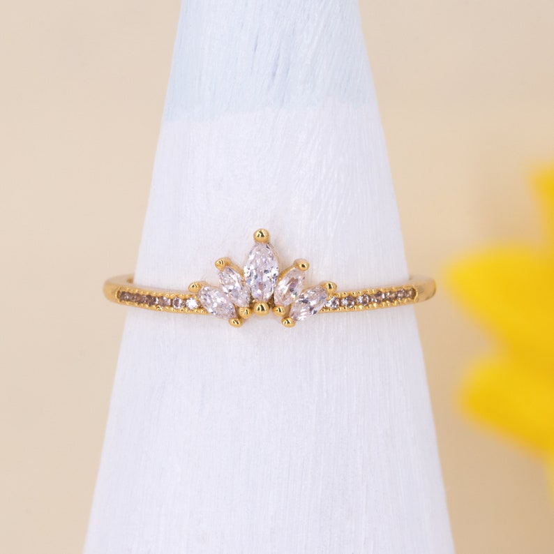 Dainty Crown Ring With Marquise Diamonds Clustered Princess - Etsy