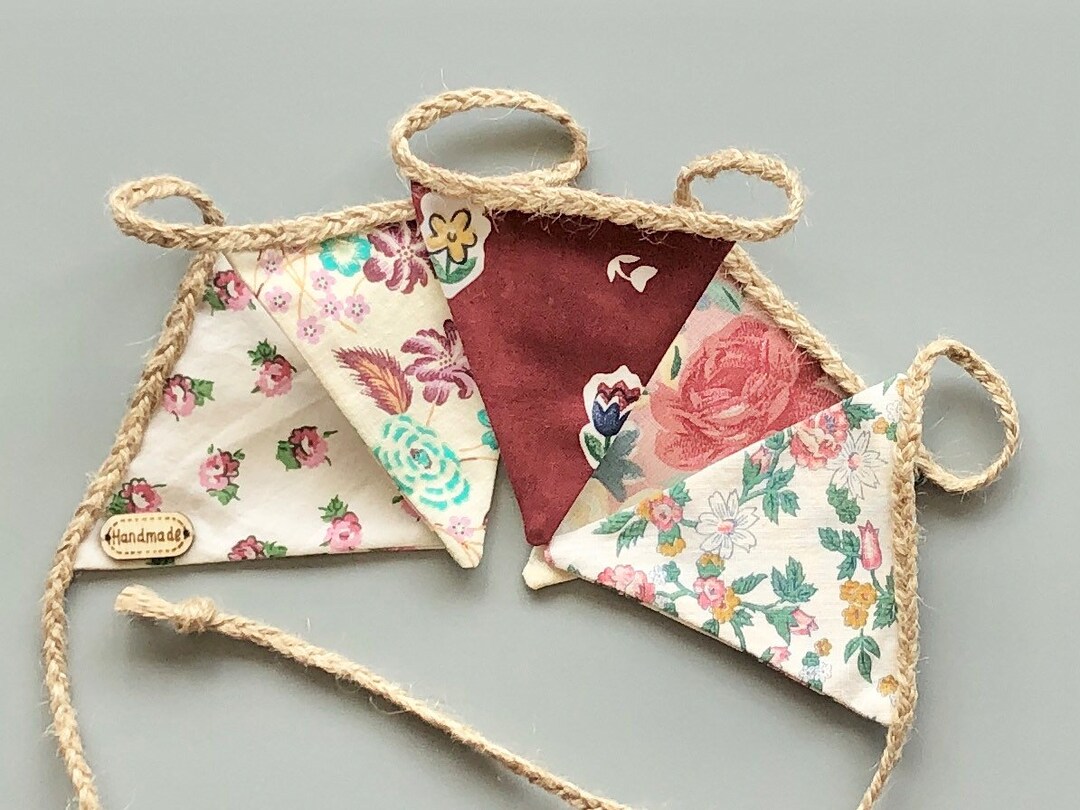 Bunting - Blackberry Jam - Handmade, 5 Fabric Mini Flags Hanging ...