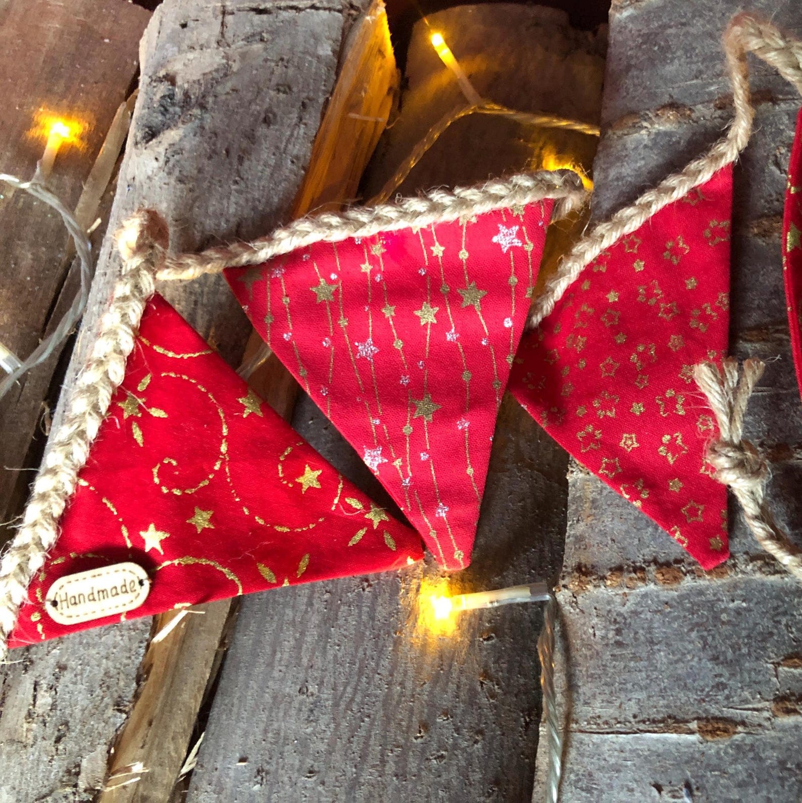 Christmas Festive Mini Bunting - Handmade Upcycled Fabric - Etsy UK